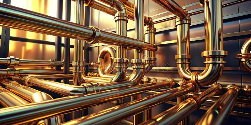 Abstract Brass Piping System a Striking Industrial Design Featuring ...