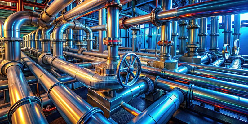Detailed Closeup of Industrial Water Piping Network Infrastructure ...