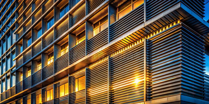 Geometric Louver Facade on a Modern Building Sunlight Casts Striking ...