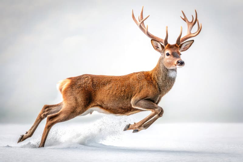 A Swift Deer in Motion Pristine White Backdrop Captures the Elegance ...