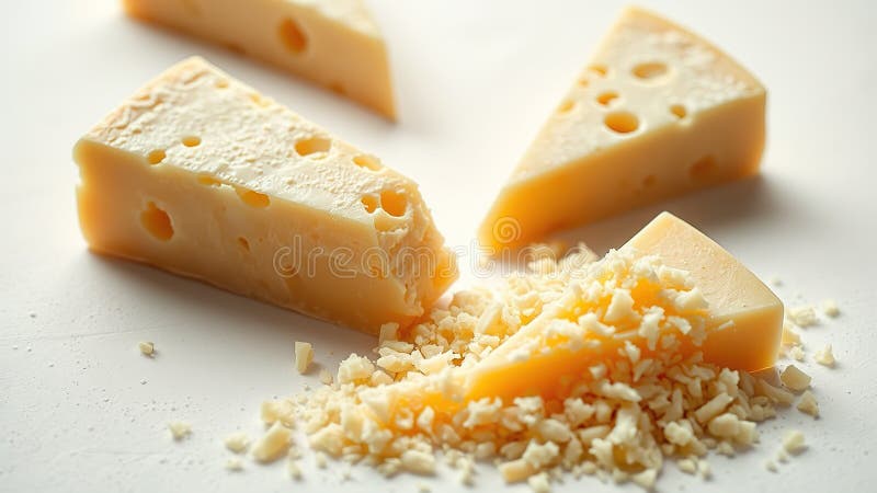 Exquisite Collection of Isolated Cheeses Cubes Triangles Grated and ...