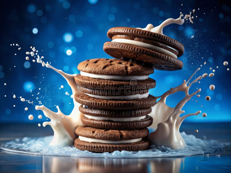 A Stunning Milk Splash Featuring a Stack of Chocolate Cookies on a ...
