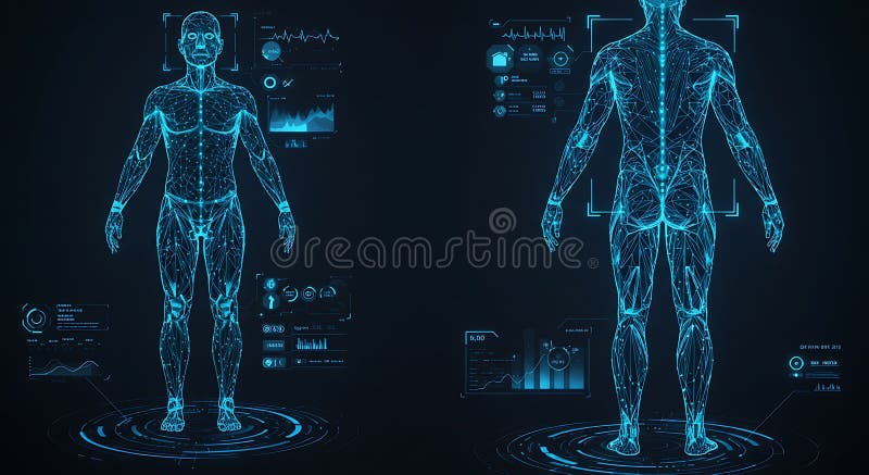 AI-Generated 3D Human Body Model with Futuristic UI Overlay: Anatomy ...