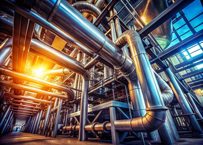 Complex Industrial Piping System in a Chemical Processing Plant a ...