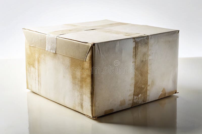 Aged White Cardboard Box with Vintage Texture Overlay a Grungy Isolated ...