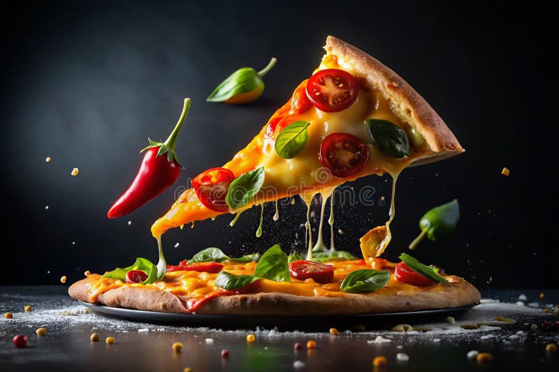A Silhouette of a Falling Pizza Slice a Dramatic Visual of Delicious ...