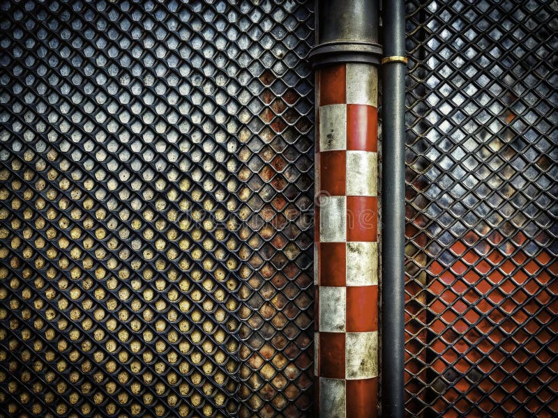 Striking Double Exposure of Red and White Checkered Steel Grate and ...