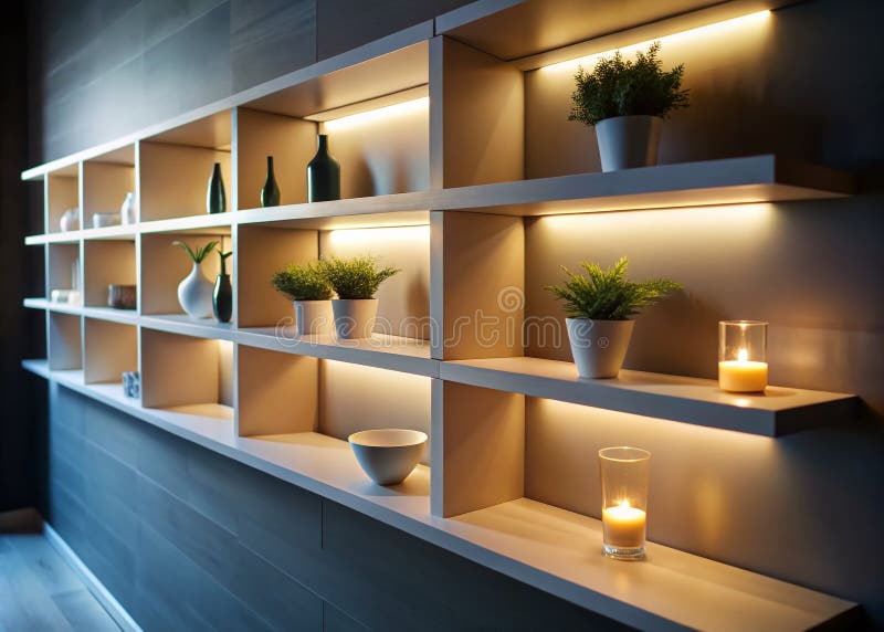 Modern Minimalist Wall Shelves a Night Photography Showcase of Stylish ...