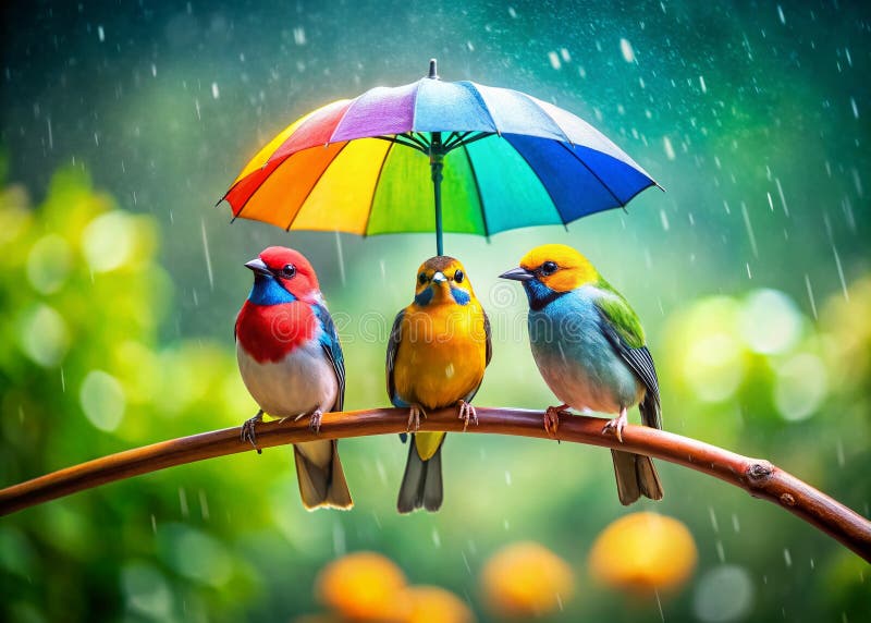 Colorful Rainy Day Photography Birds and Umbrellas a Stunning Avian ...