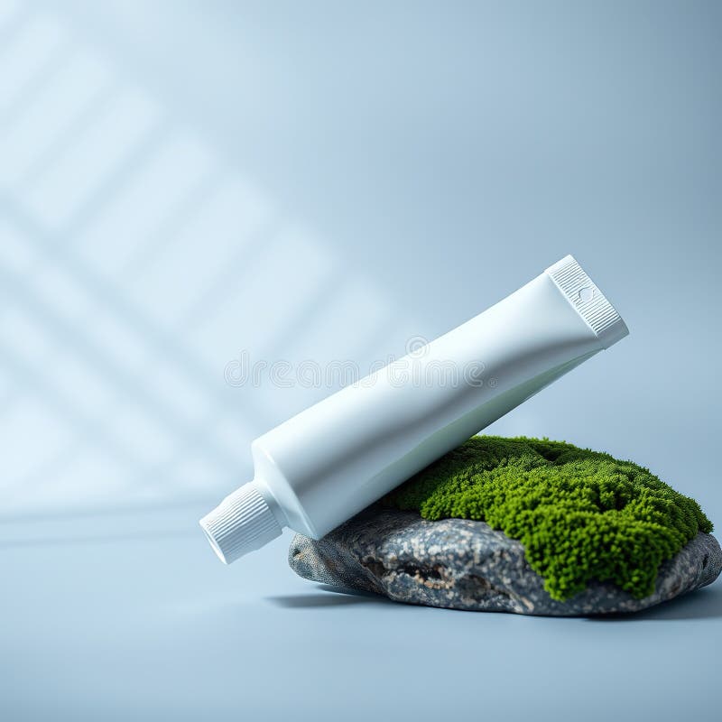 Fresh Mint Toothpaste Mockup on Moss Stone with Silk Background a ...