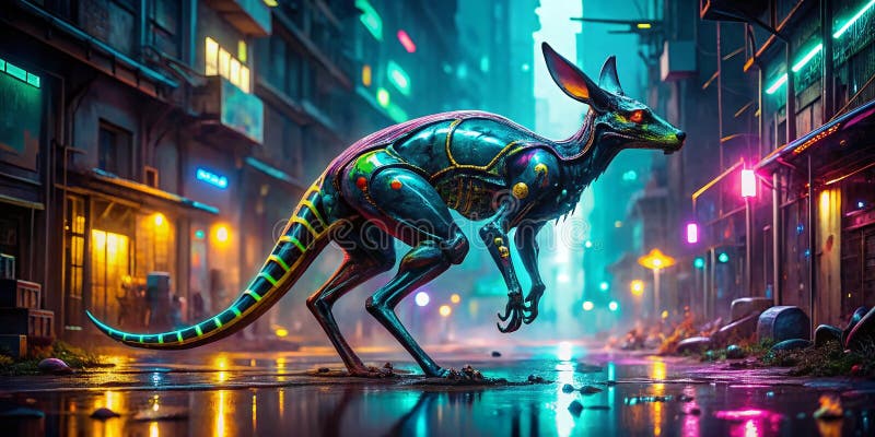 A Cyberpunk Hopping Robot Kangaroo Futuristic Design in LowLight ...