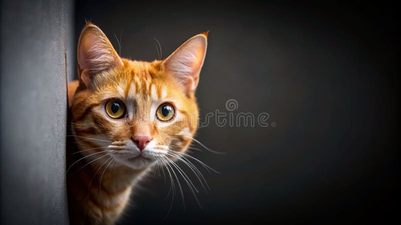 Enigmatic Ginger Cat Peeking from Behind Playful Portrait Against a ...