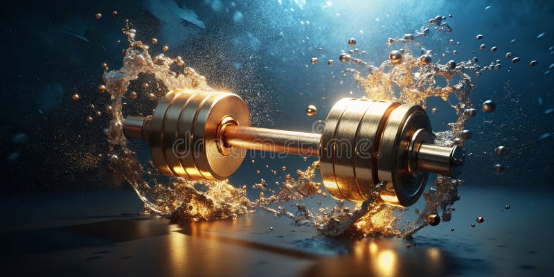 Golden Dumbbell and Water Splash a Minimalist Motivational Fitness ...