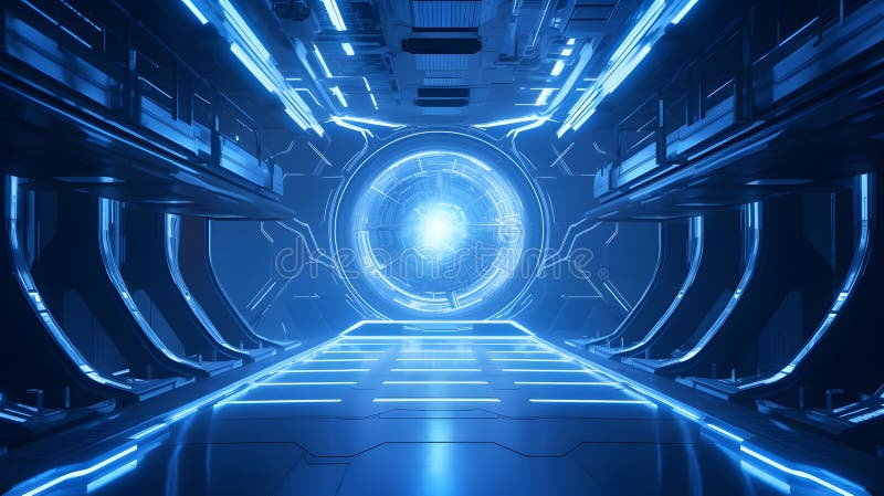 Modern Technology Hall with Blue Circle Structure Stock Illustration ...