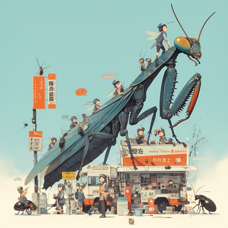 Insect Airport: a Whimsical Scene of Flies and Ants Stock Illustration ...