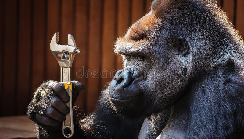 Intelligent Lowland Silverback Gorilla Engaged with a Tool in the Heart ...