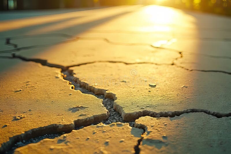 SunDrenched Cracks in the Pavement a CloseUp View of Damaged Urban ...