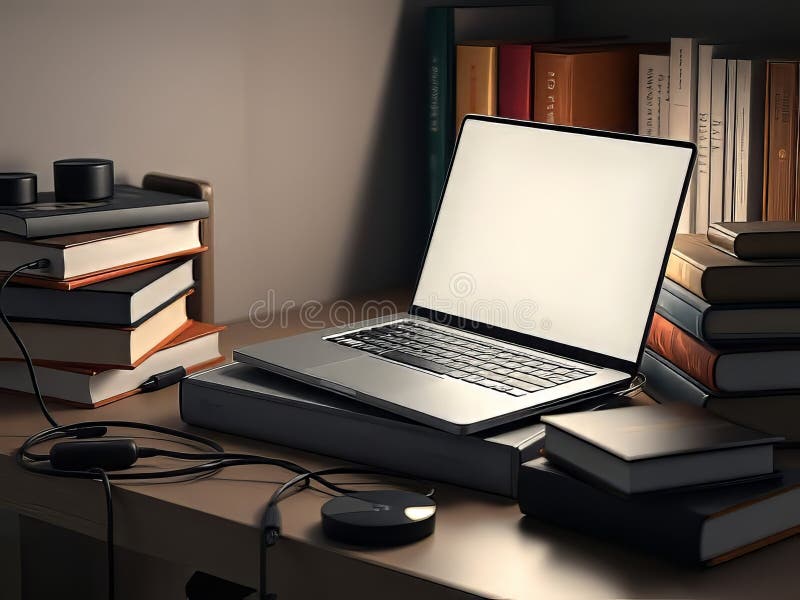 Stylish Laptop Nestled in a Modern Bookcase a Contemporary Tech ...