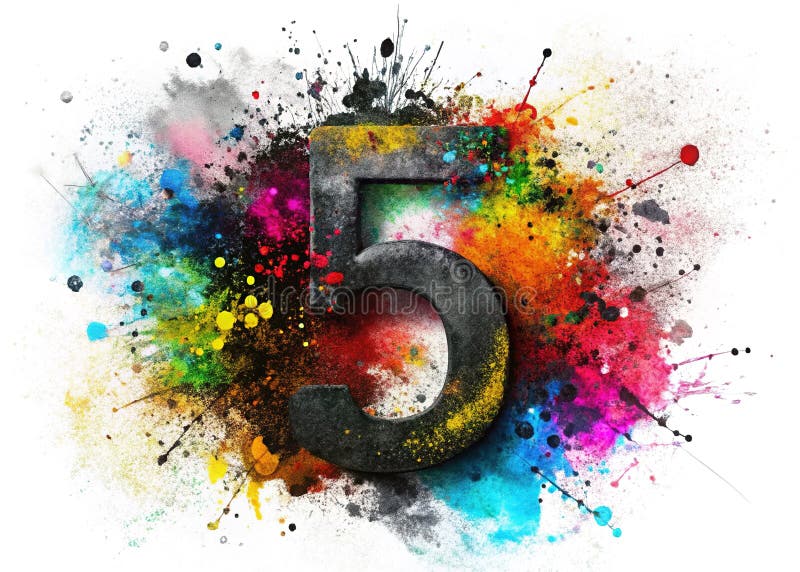 Dramatic Black Paint Splatter Number Five a Bold HandPainted Grunge ...