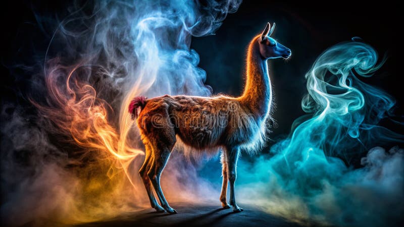 Enchanting Llama Silhouette a Mystical Portrait Rendered in Smoky ...