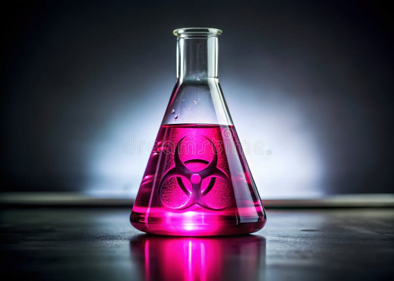 Hazardous Chemical Reaction in LowLight Laboratory Setting Erlenmeyer ...
