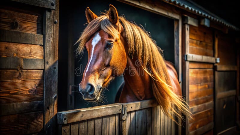 Stunning Brown Horse in a Dimly Lit Stable a Majestic Portrait Captured ...
