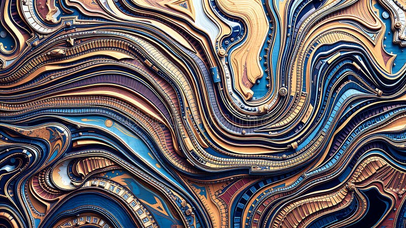 Abstract Swirling Landscape of Interwoven Wooden Layers in Deep Blues ...