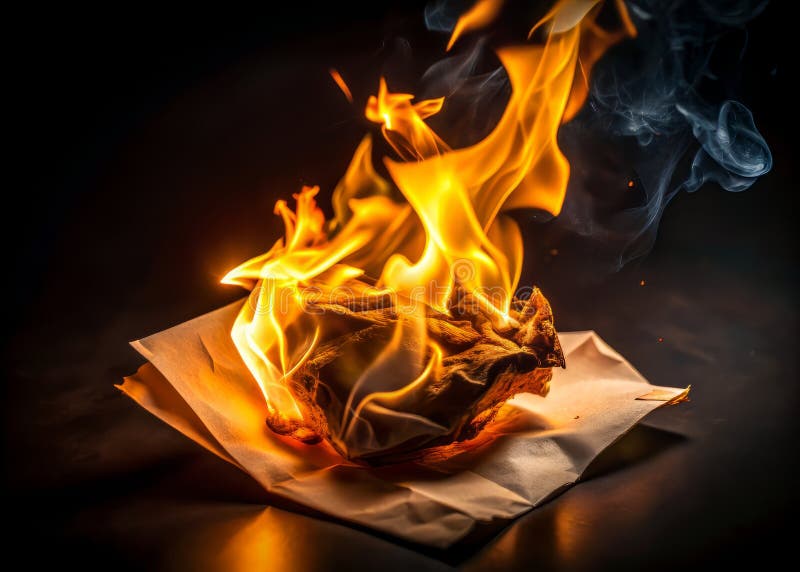 Intense Orange Flame Engulfs Suspended Paper in Eerie Darkness a ...