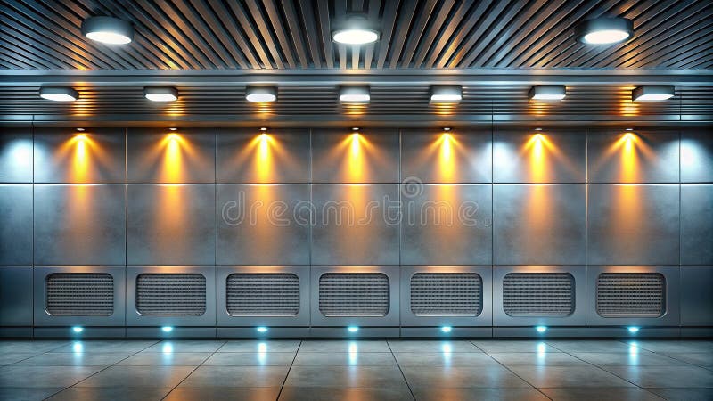 Futuristic Metal Wall Air Vents Glowing Illumination for a HighTech ...