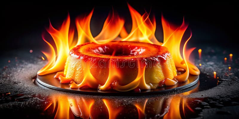 Intriguing Culinary Creation a Stunning Flaming Ring Dessert on a ...
