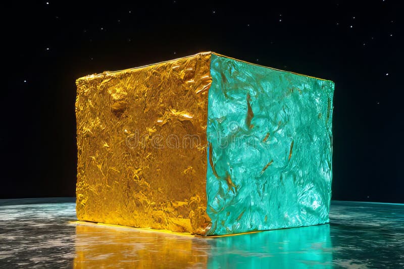 Stunning Teal and Gold Textured Geometric Cube a Contemporary Design ...