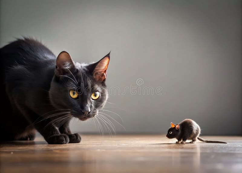 A Black Cat and a Mouse a Minimalist Masterpiece of Contrast and ...