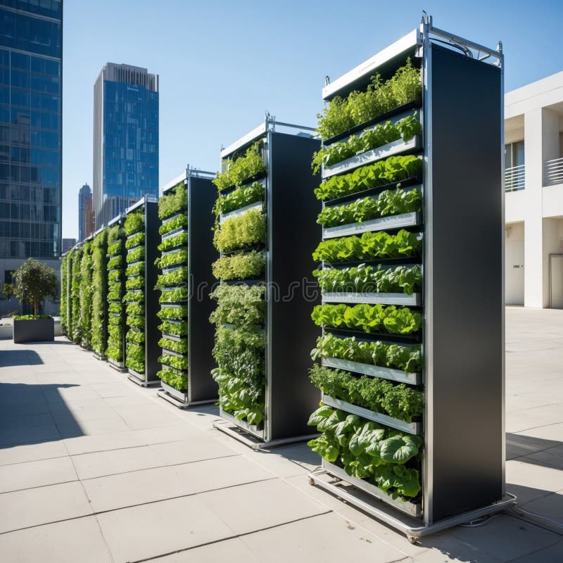 Vertical Farming Units with Sunlit Rows of Herbs in a Clean City ...