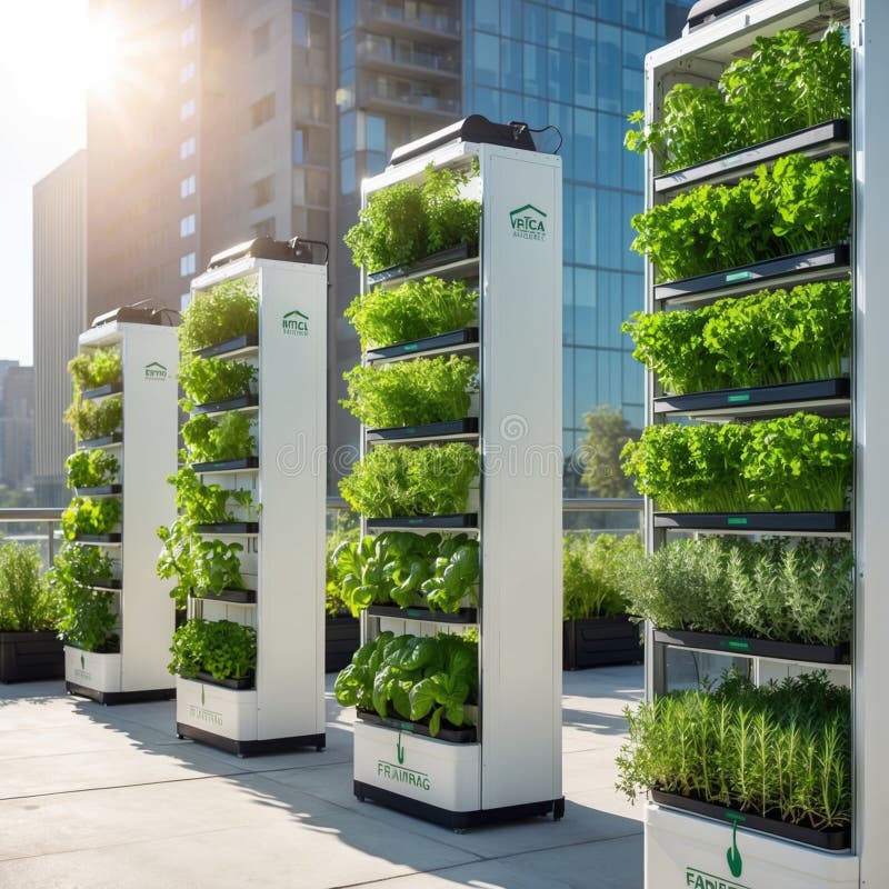 Vertical Farming Units with Sunlit Rows of Herbs in a Clean City ...