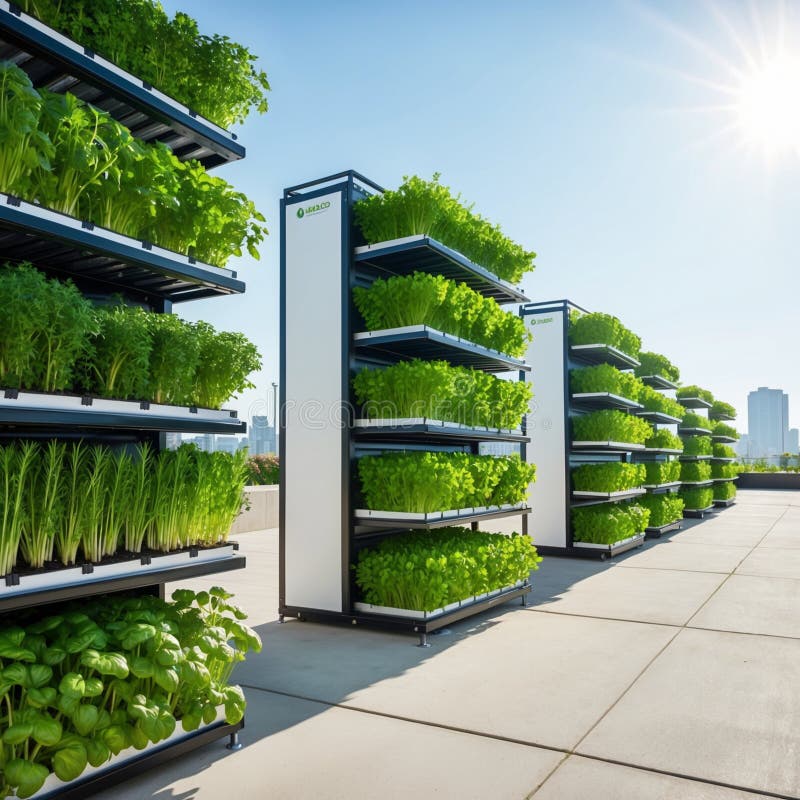 Vertical Farming Units with Sunlit Rows of Herbs in a Clean City ...