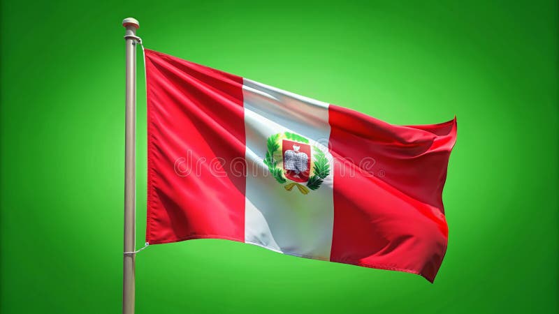 Majestic Peruvian Flag Fluttering Proudly Against a Vibrant Green ...