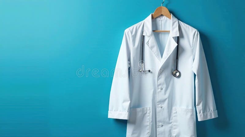 Pristine White Doctors Coat Against a Deep Blue Wall a Contemporary ...