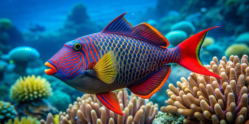 Stunning Red Tooth Triggerfish in a Coral Reef Ecosystem: a Close-up ...