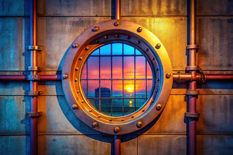 Stunning Industrial Round Window with Metal Piping a HighDepthofField ...