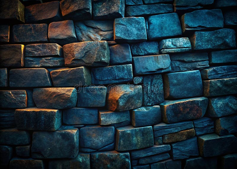 A Striking Rustic Stone Wall Background Dark Rectangular Stones in a ...