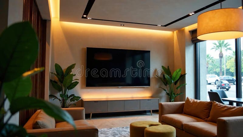 Modern Hidden Ceiling TV Integration in a Sophisticated Public Area a ...
