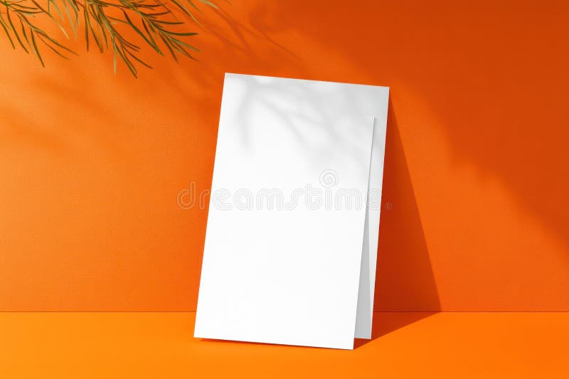 Vertical Rectangle Menu Mockups with Soft Thuja Leaves on Orange ...