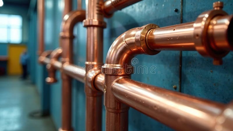 Modern Industrial Copper Pipe Installation Facility CloseUp View of ...