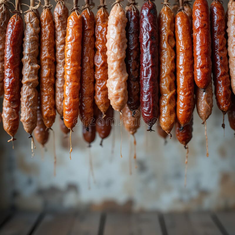 Artisan Cured Sausages Hanging in a Traditional Drying Room a ...