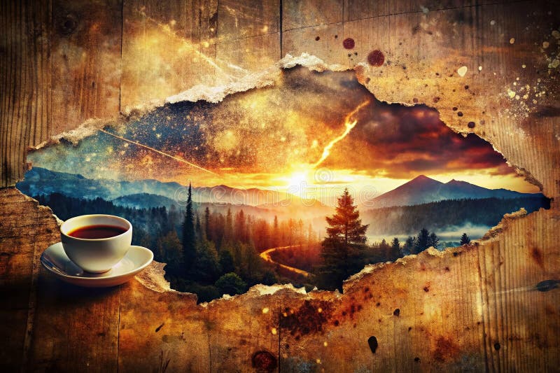 Abstract Grunge Double Exposure Torn Paper Texture with Stains and ...