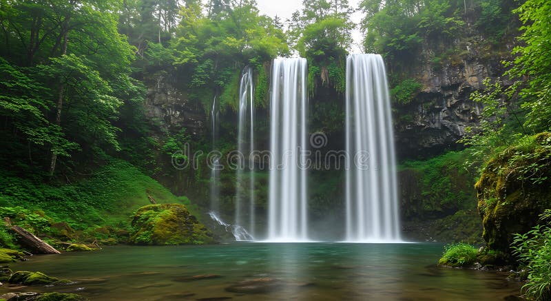Serene Multi-Tiered Waterfall Cascading into Emerald Pool: a ...