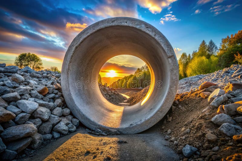 Closeup View of a Large Concrete Sewer Pipe Emerging from a WellDefined ...