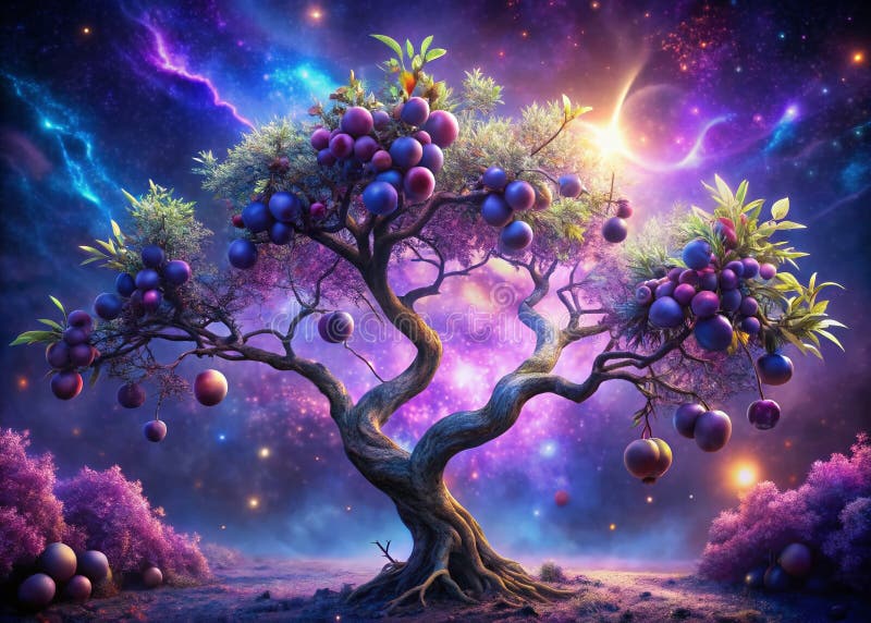 A Dreamlike Java Plum Tree Twisted Branches Deep Purple Fruit and ...