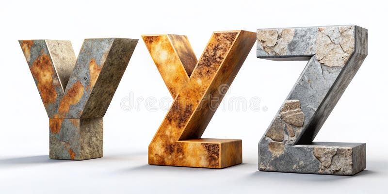 Sculptural 3D Letters Y and Z with Angle Bracket a Rule of Thirds ...