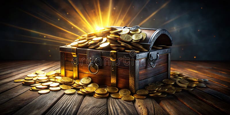 A Glimmering Treasure Chest Modern Coins in a LowLight Artistic ...